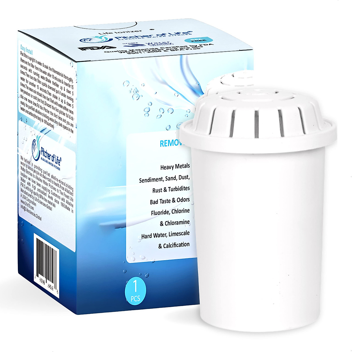 F004 REPLACEMENT FILTER - for Life Ionizer Glass Pitcher of Life - Alkaline Water Filter Cartridge - Pack of 1