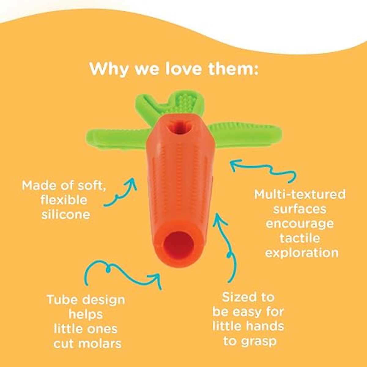 Nuby Silicone Carrot Tube Teether - Baby Teething Toy - Massaging Bristles for Sore Gums - 3+ Months - Toddler Easter Basket Stuffer