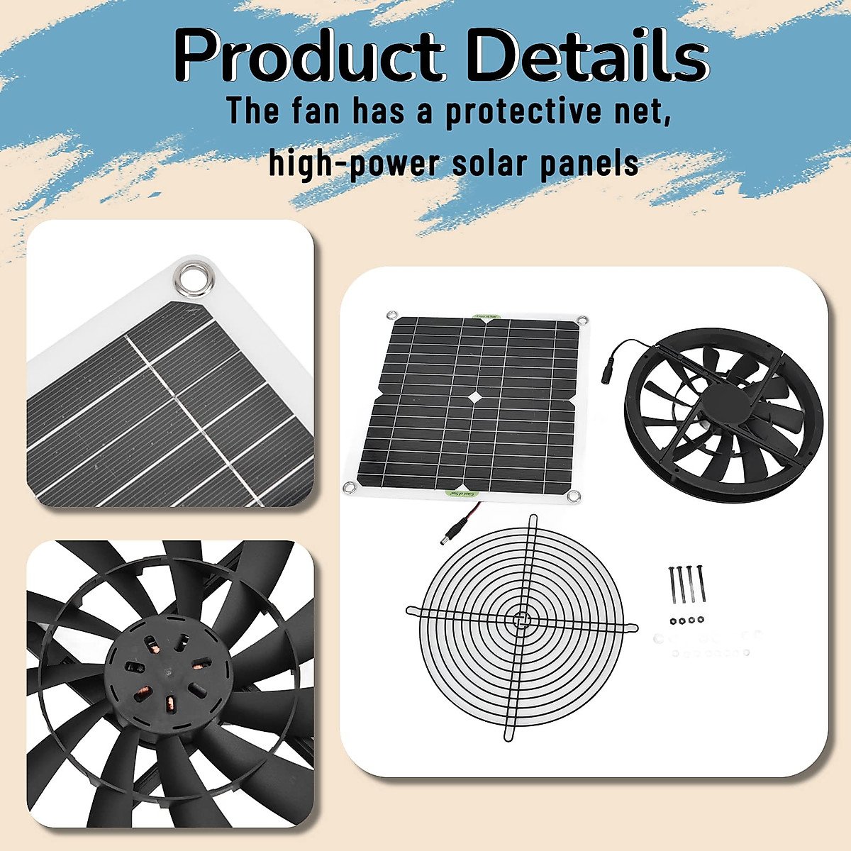 Solar Power Fan, Solar Fan For Greenhouse With 100w Waterproof Solar Panel and 9.8 Inch High Speed Greenhouse Fan, Wall Mount Solar Fan For Chicken Coop, Dog Houses, Greenhouses, Rv Roof