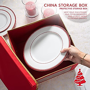 Simplify Holiday Dinner Plate Dinnerware Storage Box | 12.2 Inch | Christmas China | 12 Felt Dividers | Tableware Setting | Red