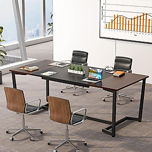 Tribesigns 6FT Conference Table, 70.8L x 31.5W inch Meeting Table for Office Conference Room, Modern Rectangular Seminar Training Table, Metal Frame, Rustic Brown/Black