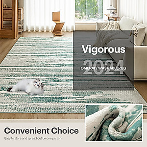 OMERAI Rug 5x7 Area Rug for Bedroom Washable Rug for Living Room Kitchen Dining Room Rugs Non-Slip Home Decor Carpet Faux Wool Rug Large Modern Art Ultra Soft Area Rug, Teal Green Vigorous