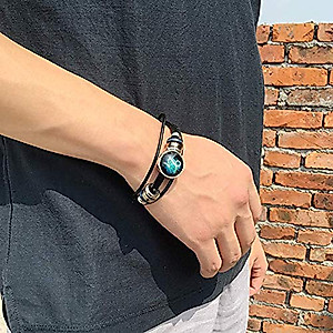 HUASAI Pisces Necklace 12 Twelve Constellations Hand Woven Leather Bracelet and Moon Pendant Necklace Zodiac Sign Jewelry Set (Pisces(2.20-3.20))