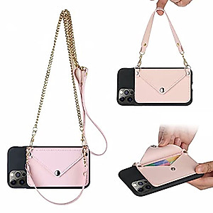 Ostop Compatible with LG K22/K22 Plus Wallet Case Crossbody Leather Adjustable and Detachable Shoulder Strap for Women,Ultra Thin Purse Silicone Soft Back Case with Credit Card,Pink