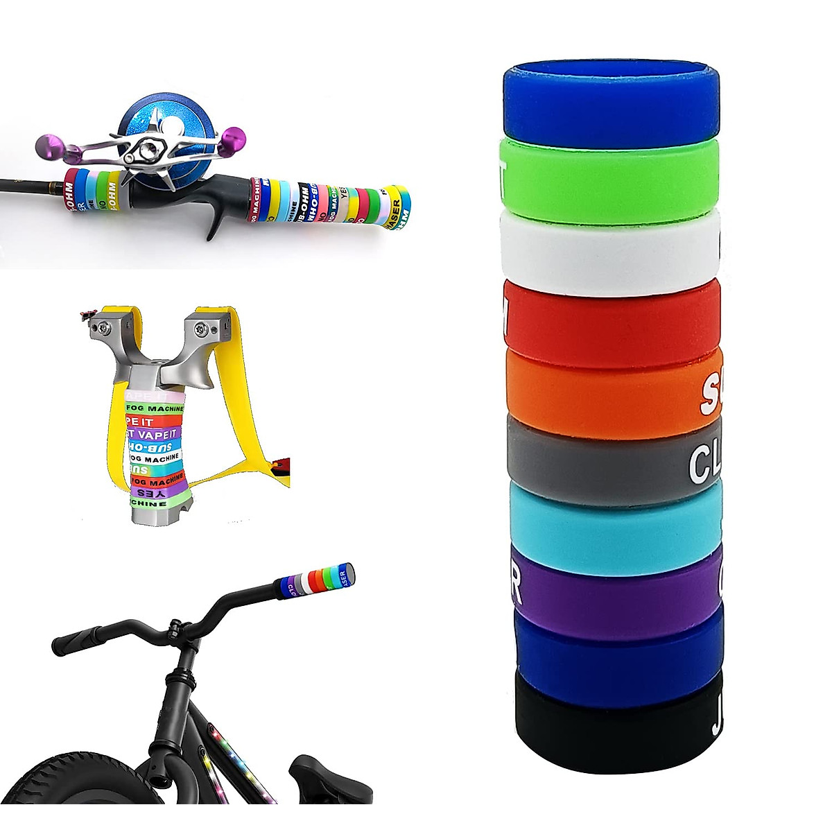Silicone Handle Band Anti Slip Rubber Ring,Racket Handle Grip Fix Ring,for Slingshot Fishing Rod Bicycle Grip Cool Decoration(10Pcs Random Mixed)