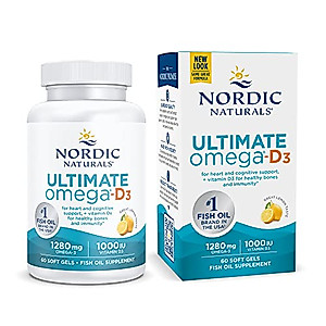 Nordic Naturals Ultimate Omega-D3, Lemon Flavor - 60 Soft Gels - 1280 mg Omega-3 + 1000 IU Vitamin D3 - Omega-3 Fish Oil - EPA & DHA - Promotes Brain, Heart, Joint, & Immune Health - 30 Servings