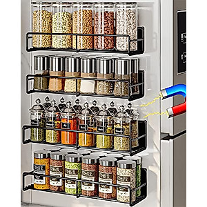 TAOUNOA 4pcs Magnetic Fridge Shelf - 2pcs Large Magnetic Spice Rack for Refrigerator and 2pcs Small Magnetic Refrigerator Organizer, Black