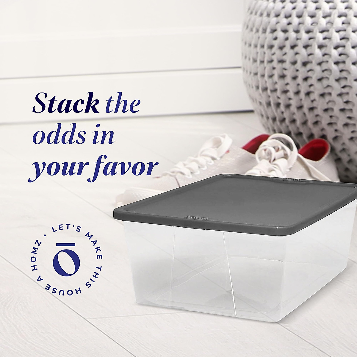 HOMZ 8-Pack Snaplock, Small Clear Plastic Storage Bins with Lids, 12 Quart, Gray