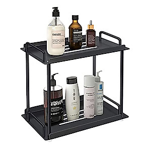 HUFEEOH 2 Tier Bathroom Organizer Countertop, Under the Sink Organizer Kitchen Spice Rack Storage Shelf Minimalist Cosmetic Organizer Holder - Black