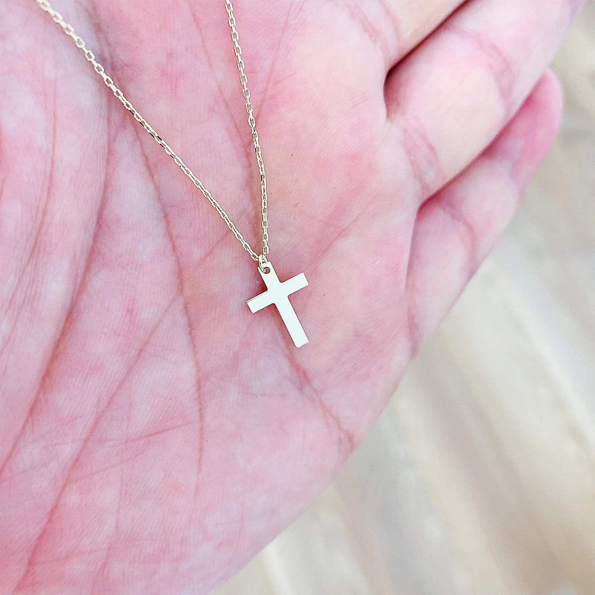 jewelryist 14k Solid Gold Cross Necklace for Women | 18" Necklace Length | 0.80mm Adjustable Rolo Chain
