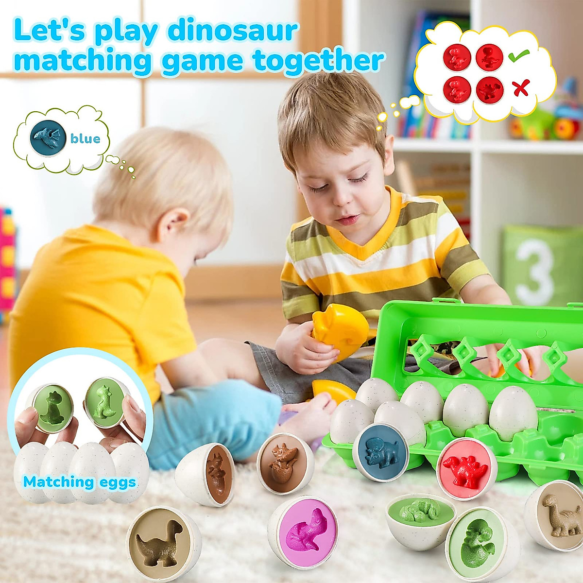 MINGKIDS Dinosaur Toys for 1 2 Year Old Boys Girls,12 PCS Matching Dinosaur Eggs with Holder, Easter Gifts for 1 2 3 Year Old,Montessori Toys for 1 2 3 Year Old