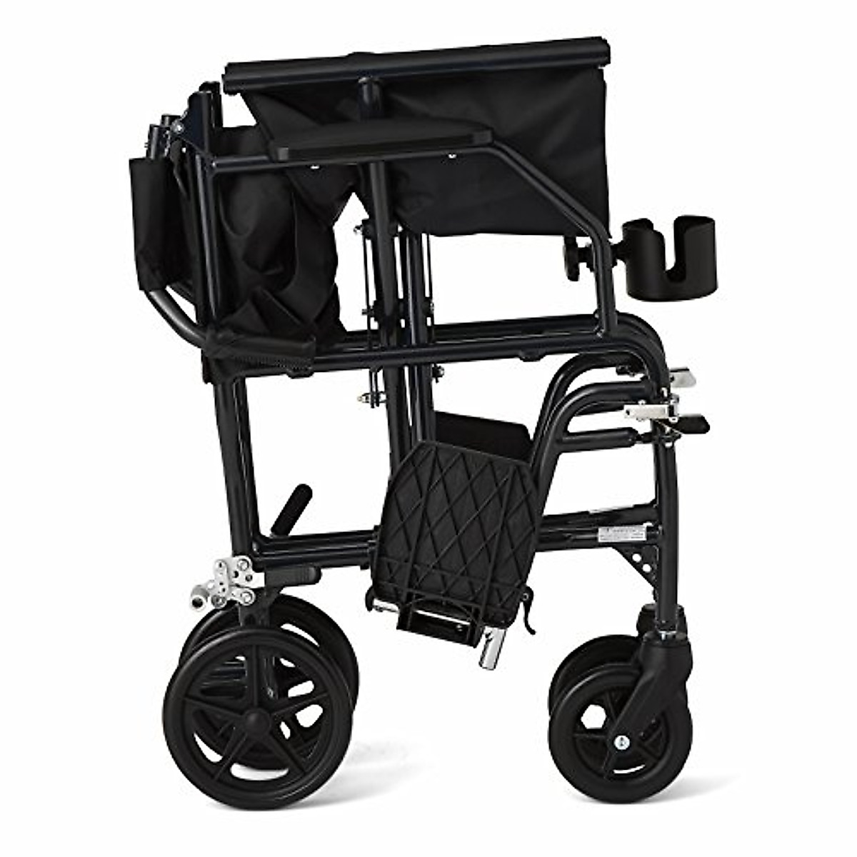 Medline Ultralight Transport Wheelchair with 19” Wide Seat, Folding Transport Chair with Permanent Desk-Length Arms, Black Frame