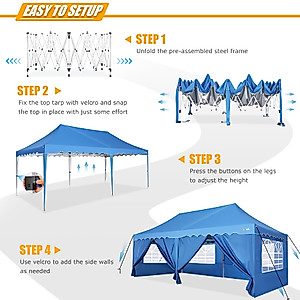 HOTEEL 10x20 Canopy Pop up Canopy with 6 Sidewalls, Easy Setup Canopy Tent Waterproof Tents for Parties with Wheeled Bag, 4 Weight Bag, UV50+ Outdoor Event Tent Vendor Tent, High Roof, Metal Leg, Blue