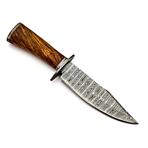 Nooraki BK-348 Handmade Damascus Steel Fixed Blade Bowie Knife with Leather Sheath, Multipurpose Knife Rosewood Handle with Damascus guard for Everyday Carry, Camping, Hunting, 12 Lengt