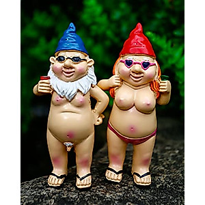 2 Pieces Small Sexy Gnome Statues, 4.7 Inch Naked Gnome Statue Garden Goblin-Art Decoration, Garden Gnomes Outdoor Funny, Naughty Gnomes, Lawn Gnome (Man and Woman Style)
