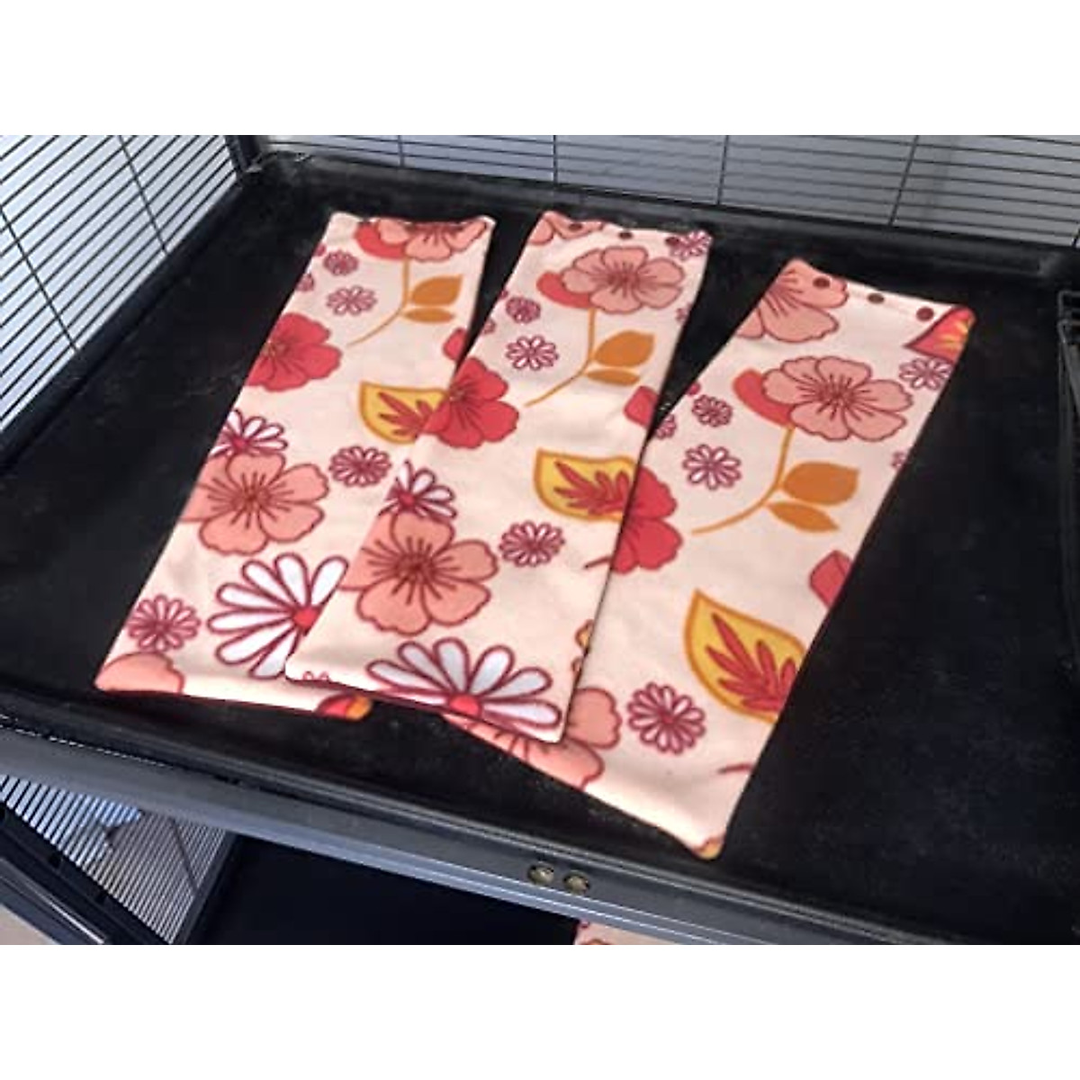 Handmade Fleece Cage Liners for Midwest Double Critter/Ferret Nation, Full set 7-pieces, Rats, Ferrets, Chinchillas, other small animals (Fall Floral on Pink, Maroon)