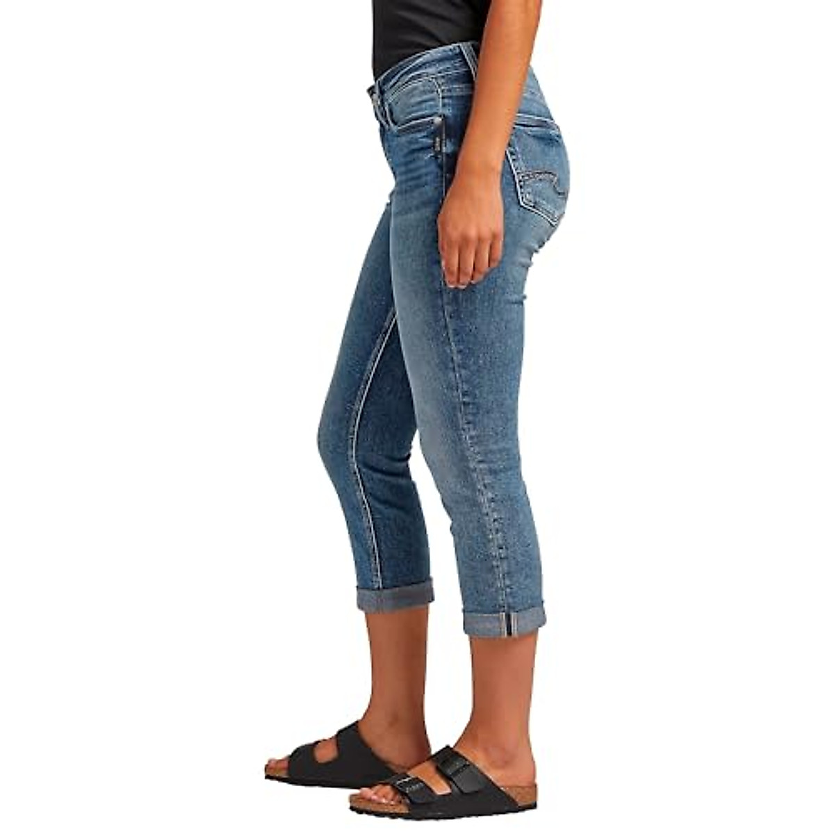 Silver Jeans Co. Women's Britt Low Rise Curvy Fit Capri Jeans, Med Wash EPX396, 24 Regular