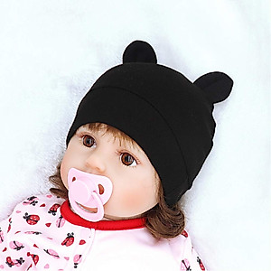 Exemaba Newborn Hats - Cute Infant Girls Boys Bear Ears Hospital Cap Unisex Baby Accessories for 0-3 Months(Black&White&Grey)