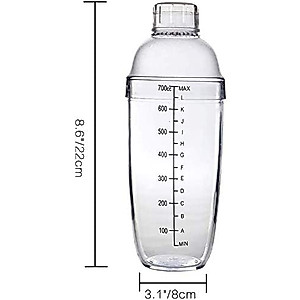 4 Pcs 700CC/24Oz Plastic Cocktail Shaker Drink Mixer Hand Shaker Cup with Scales Transparent(4, 700cc)