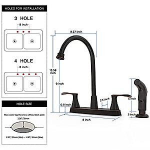 Kitchen Faucets for Sink 3 Hole,2-Handle Kitchen Faucet with Side Sprayer,Oil-Rubbed Bronze Kitchen Sink Faucet,4 Hole Faucet for Kitchen Sink Stainless Steel
