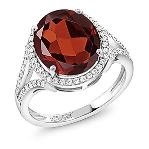 Gem Stone King 925 Sterling Silver 12X10MM Oval Gemstone Birthstone Halo Engagement Ring | Wedding Anniversary Promise Ring For Women | Available In Size 5,6,7,8,9