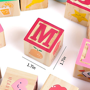 FOPNETS Wooden ABC Building Blocks 36 Large Stacking and Building Blocks for Toddlers Colorful Alphabet Number Icons Preschool Educational Montessori Toys for Boys Girls Gifts