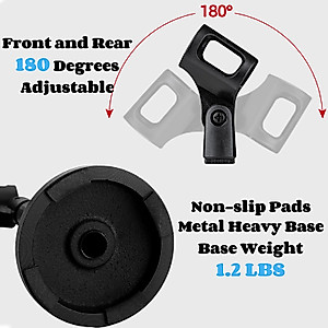 YOUEON 2 Pcs Microphone Stand Desktop, Adjustable Table Mic Stand with Mic Clip and 5/8" Male to 3/8" Female Screw Adapter, Heavy Base for Snowball, Spark & More