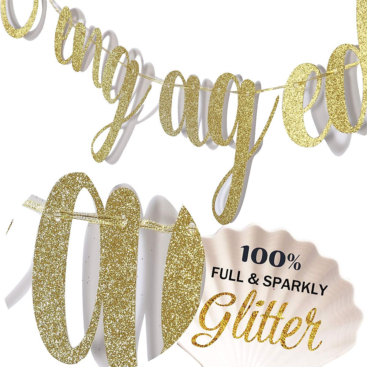 Engagement Party Decorations|Bridal Shower Supplies| Honeycomb Ring Hanging Decorations,Glitter Gold Diamond Ring（(3pcs),Engaged Banner Gold Glittery Letters and Diamond Ring for Party Decorations