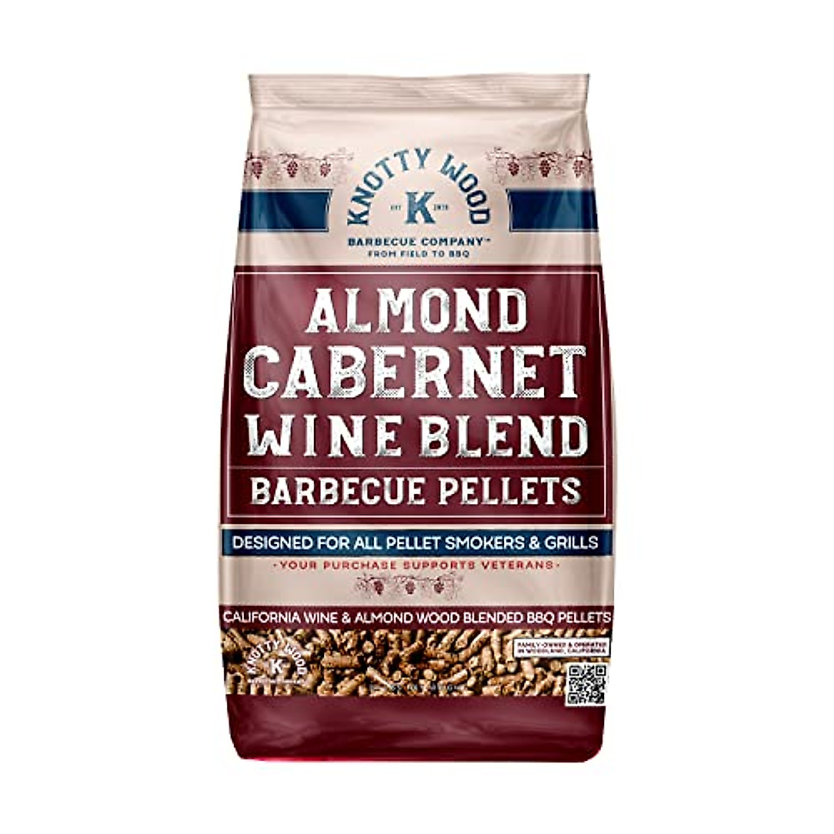 Knotty Wood Barbecue Almond Cabernet Cooking Pellets BBQ Smoker Red Wine Oak Blend 100% Pure Natural Almond Wood No Fillers Oils or Additives Two 20# Bags, 40 lbs Total