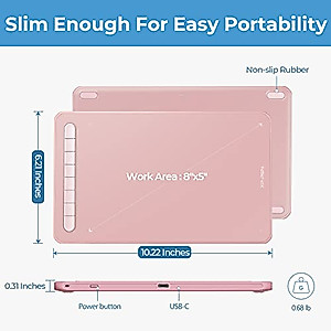 XPPen Drawing Tablet Deco MW Bluetooth Wireless Computer Graphics Tablet, Battery-Free X3 Stylus and 8 Shortcut Keys, Compatible with Chrome OS, Windows 7/8/10/11, Linux, Mac, Android(8x5 in, Pink)