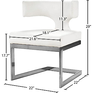 Meridian Furniture Alexandra Collection Modern | Contemporary Upholstered Dining Chair with Durable Metal Base, 22" W x 22" D x 29" H, White Faux Leather, Chrome