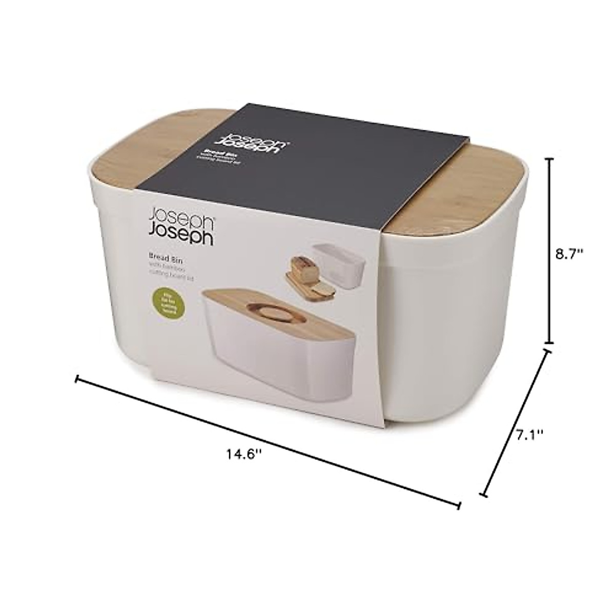 Joseph Joseph Bread Box with Removable Bamboo Cutting Board,White