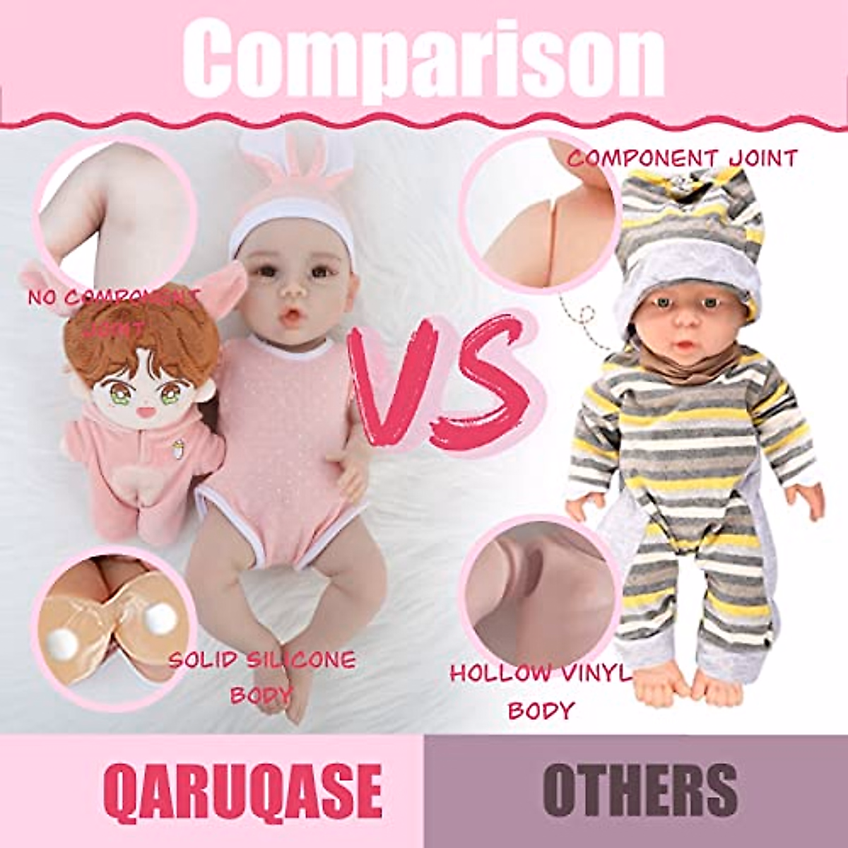 QARUQASE Lifelike Reborn Baby Doll - 19 Inch Skeleton, Silicone Full Body Realistic Newborn Girl, Soft Body, Waterproof