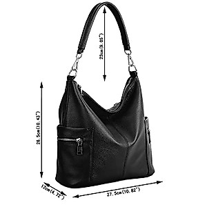 YALUXE Women's Multi Pocket Soft Cowhide Leather Medium Purse Style Shoulder Bag Black
