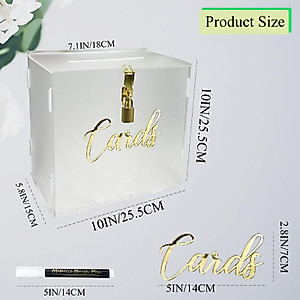 FCDECOR 10" Acrylic Wedding Card Box with Lock, Frosted Card Box for Wedding Reception, HoneyMoon Fund Box Money Box for Bridal Shower Decorations Party Reception Anniversary
