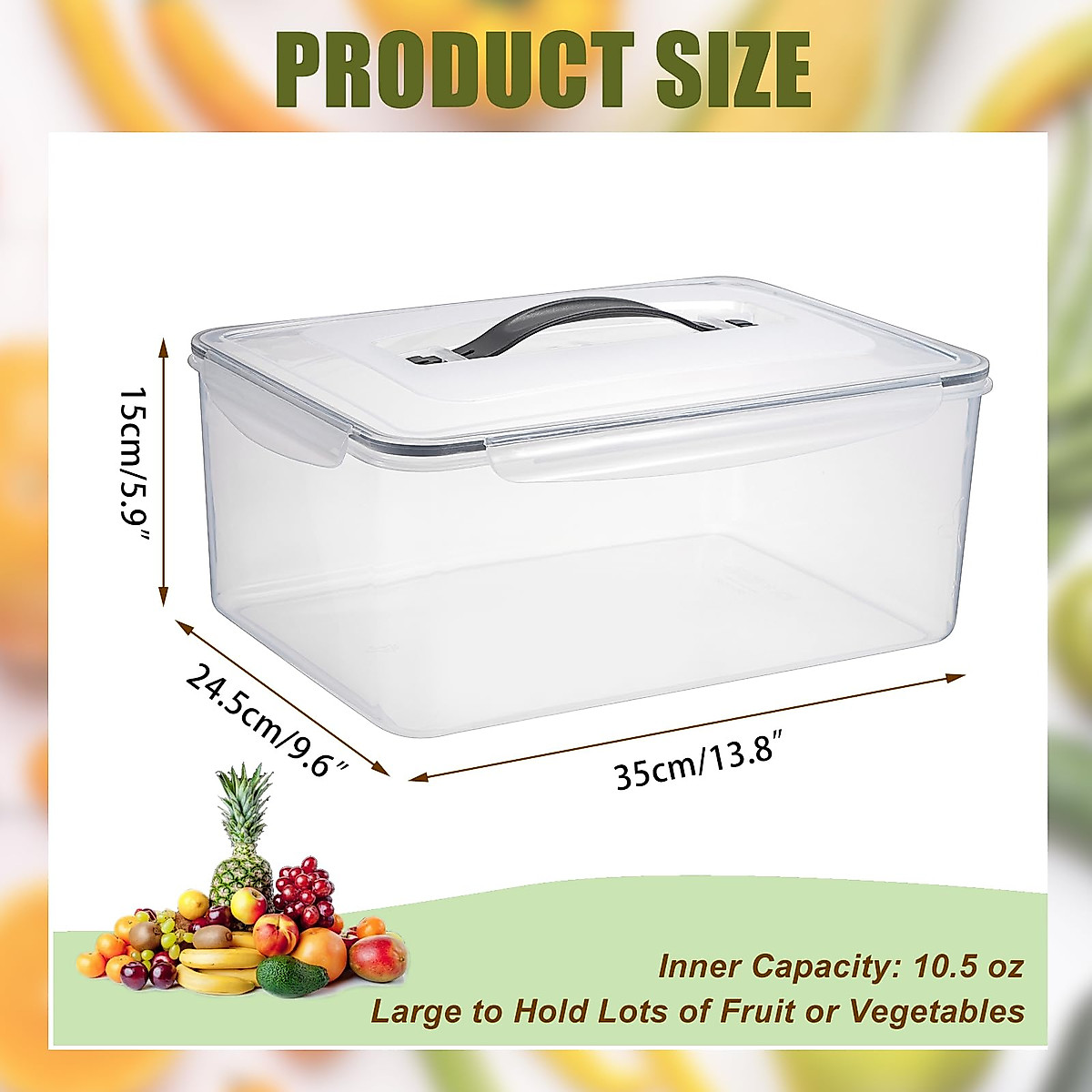 OGANAZI Large Fruit Storage Containers for Fridge with Lid and Handle, Airtight Vegetable Storage Container, BPA-Free Food Storage Containers for Berry Fruit Veggie Food Meat Fresh Longer