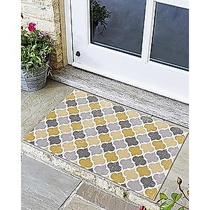 Front Door Mat, Non - Slip Absorbent Door Entry Mats, Doormats Indoor/Outdoor Entrance Small Rugs, Retro Geometric Morocco Tile Pattern Print Doormat - Easy to Clean Floor Mats for Home 20x32 Inch