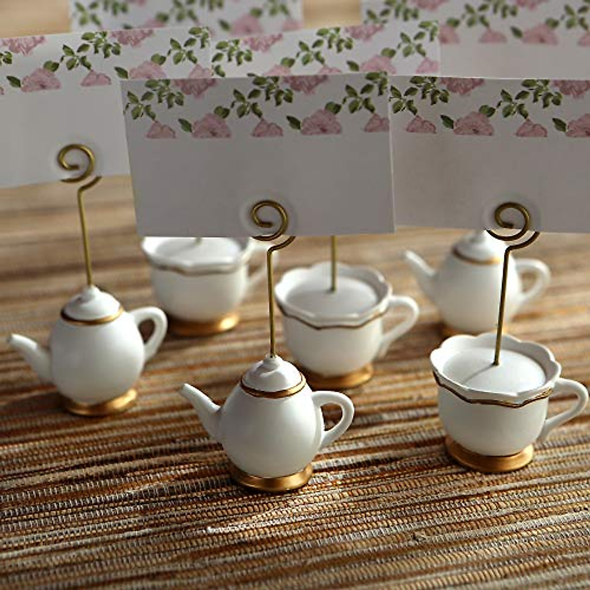 Kate Aspen, Place Card Holders, Tea Time Whimsy, Teapot and Teacup, Place Cards Included, Set of 6,Pink
