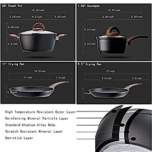 Vkoocy Nonstick Kitchen Cookware Set, Pots and Pans Set Healthy Induction Granite Cooking Set w/Frying Pans, Saucepans, Casserole, Dishwasher Safe, Black (PFOS, PFOA Free)