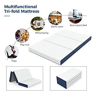Inofia Trifold Mattress 6 Inch, Full Folding Memory Foam Mattress with No-Fiberglass Knitted Removable Cover, Portable Foldable Floor Mattres in a Box for Traveling, Camping, Guest Bed
