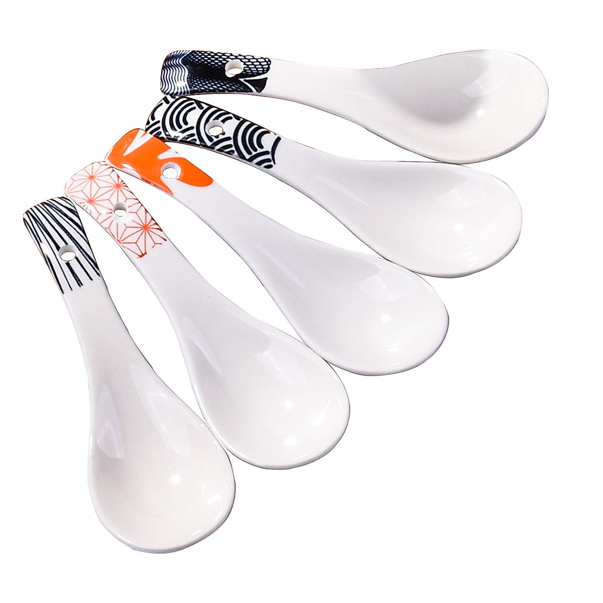 Ceramic Soup Spoon Set of 5 Serving for Soup, Porridge, Cereal, Snacks, Ice Cream