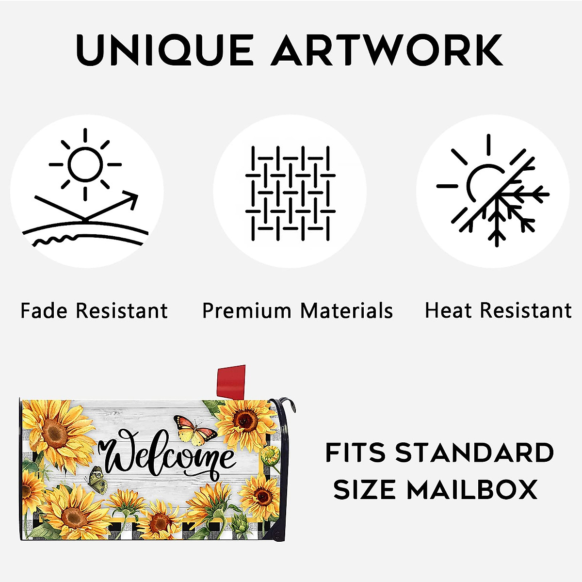 Auirre Spring Summer Welcome Mailbox Cover Magnetic Standard 21" x 18", Sunflower Butterfly Decorative Flower Buffalo Plaid Check Fall Post Letter Box Wrap Farmhouse Rustic Decor for Garden Yard