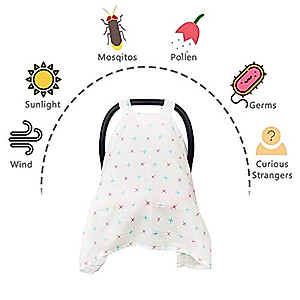 Hi Sprout Breathable Cotton Muslin Canopy Car Seat Cover for Girls and Boys (Little Monkey）