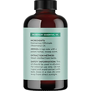 Pure Rosemary Essential Oil for Aromatherapy - Pure Rosemary Oil for Hair Skin and Nails - Refreshing Rosemary Essential Oil for Diffusers Plus Dry Scalp Treatment and Hair Oil for Enhanced Shine
