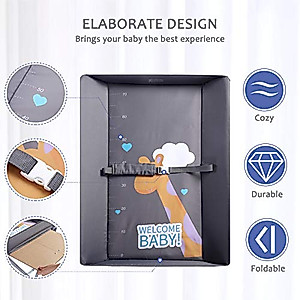 EGREE Baby Changing Table Portable Folding Diaper Changing Station with Wheels, Adjustable Height Mobile Nursery Organizer with Safety Belt and Large Storage Racks for Newborn Baby and Infant, Gray