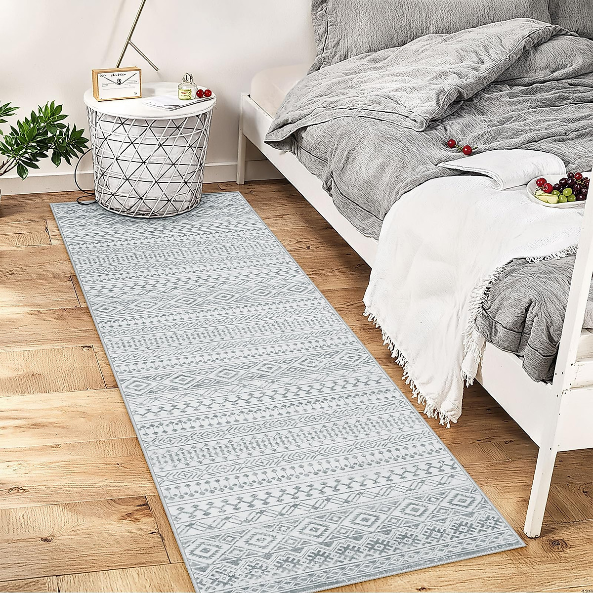 Sivilife 2X6 Kitchen Rugs Non Slip Runner Rugs with Rubber Backing, Grey Hallway Runner Moroccan Washable Rug Runner, Farmhouse Throw Rugs, Boho Carpet Runner for Bedroom Entryway Indoor Laundry