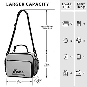 Custom Grey Kids Lunch Bag personalized your name Insulated Lunch Bags Reusable Lunch Box Lunch Tote Bag for School Office Work Picnic