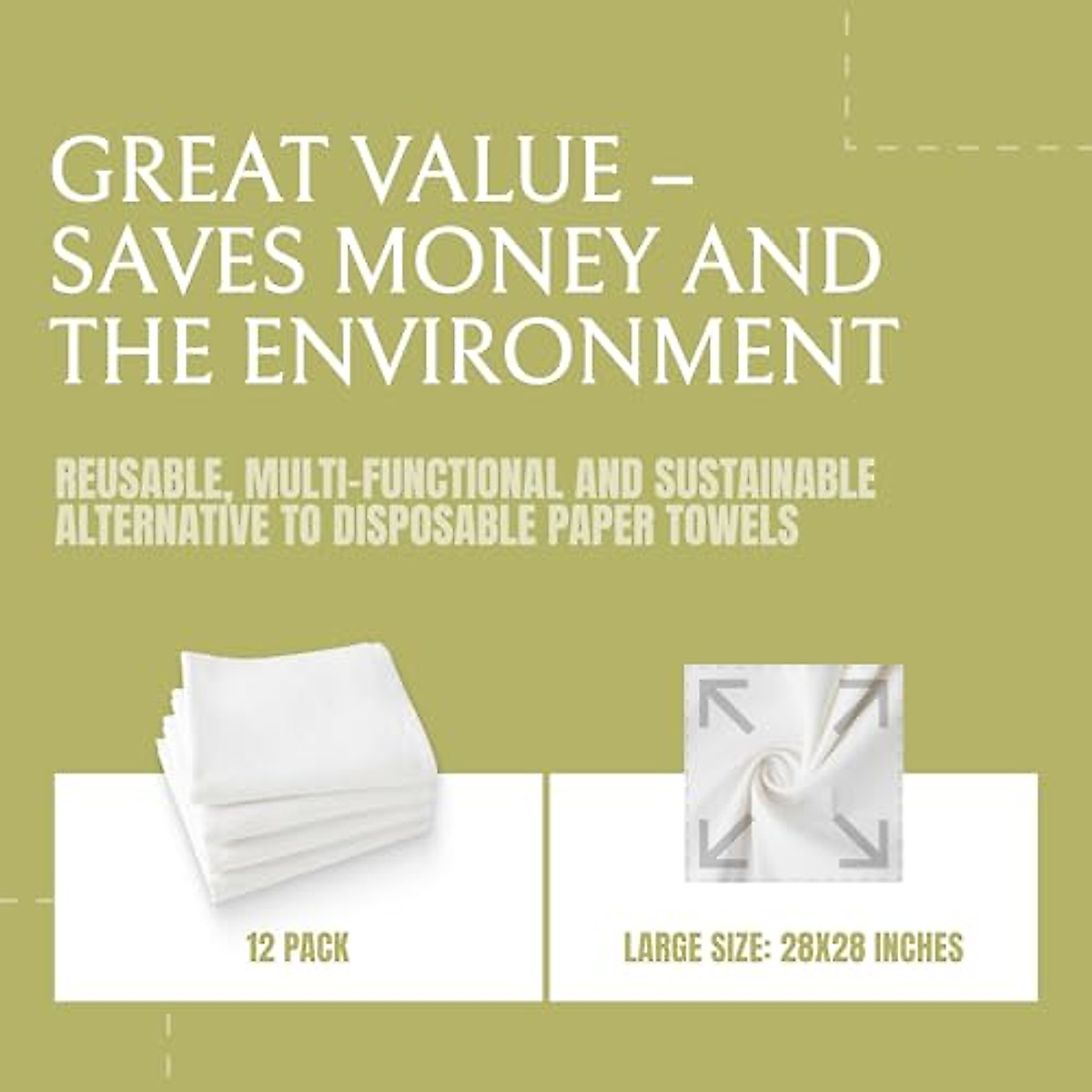 [12 Pack] Flour Sack Kitchen Dish Towels - Lint Free Soft 100% Ring Spun Cotton - Large 28x28 - White