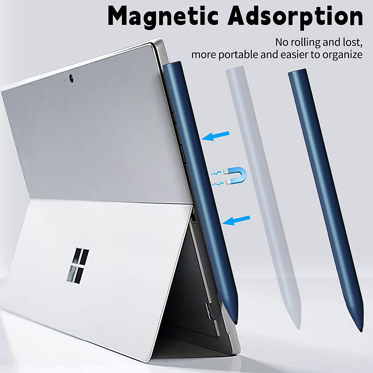 SSS·GRGB Stylus Pen for Microsoft Surface Pro9/8/X/7/6/5/4/3 Surface Go 3/2/1 Surface 3/Laptop/Studio/Book 4/3/2/1HP ASUS with 4096 Tilt Pressure Palm Rejection Magnetic Attachment Rechargeable,Blue