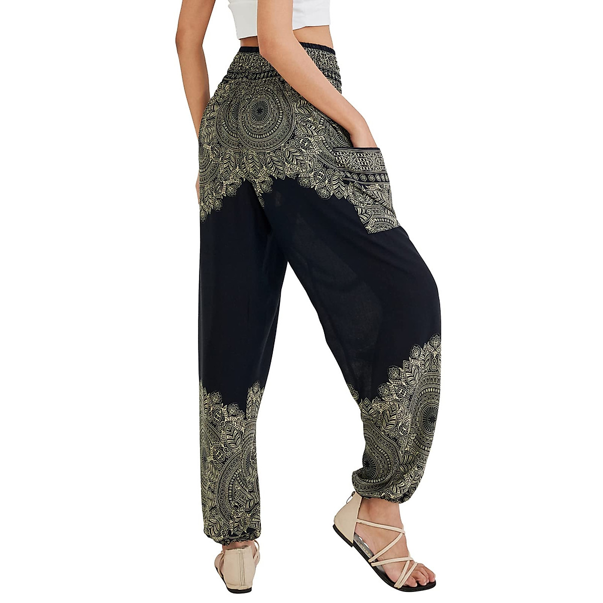 Joob Joob Boho Pants for Women - Hippie Harem Pants Women - Womens Yoga Pants – Comfy Bohemian Flowy Hippie Clothes - Black Medium